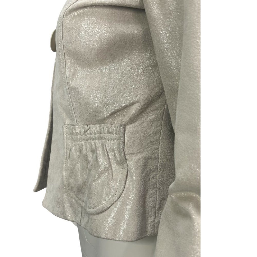 Danier Ivory Gold Shimmer Neutral Leather Jacket Sz 2… - Gem